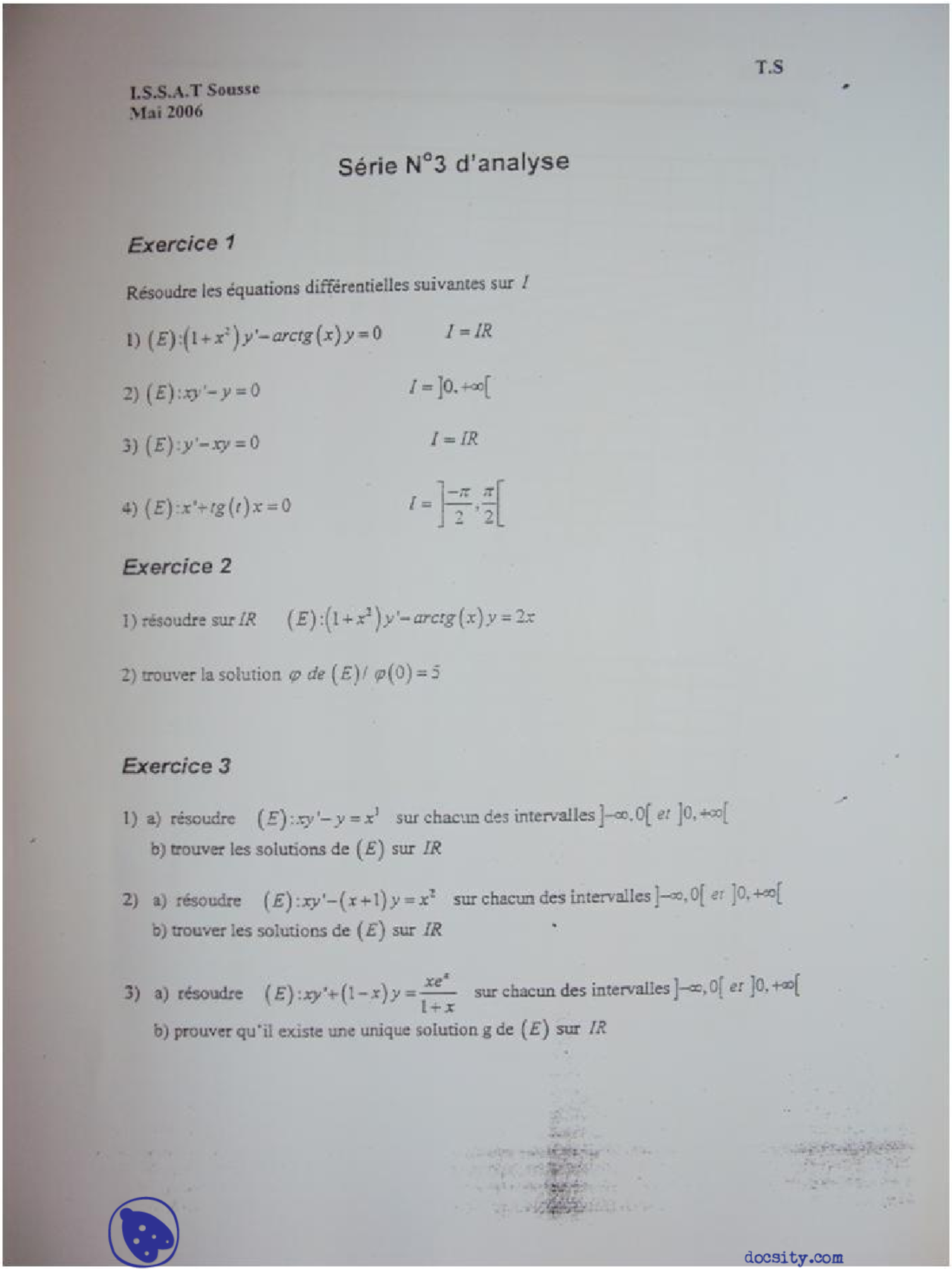 Exercices Danalyse Docsity