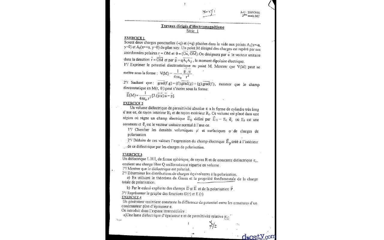 Exercices Sur Les Principes De Lélectromagnétisme 3 Docsity