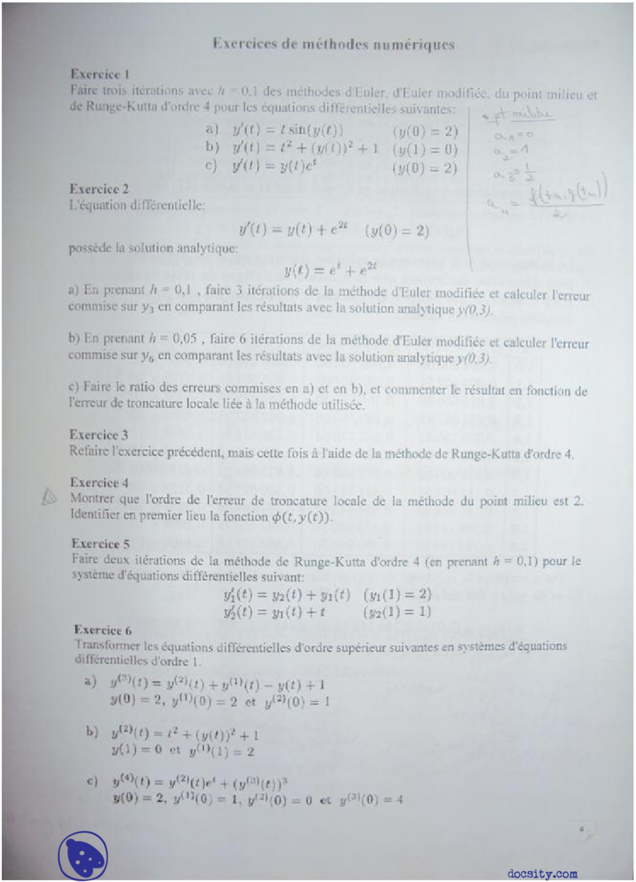 Exercices De Méthodes Numériques Docsity