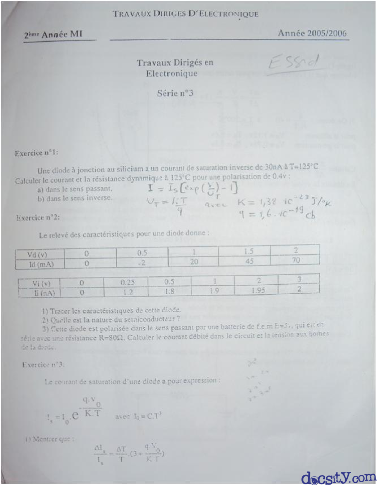 Exercices Sur Lélectronique Docsity