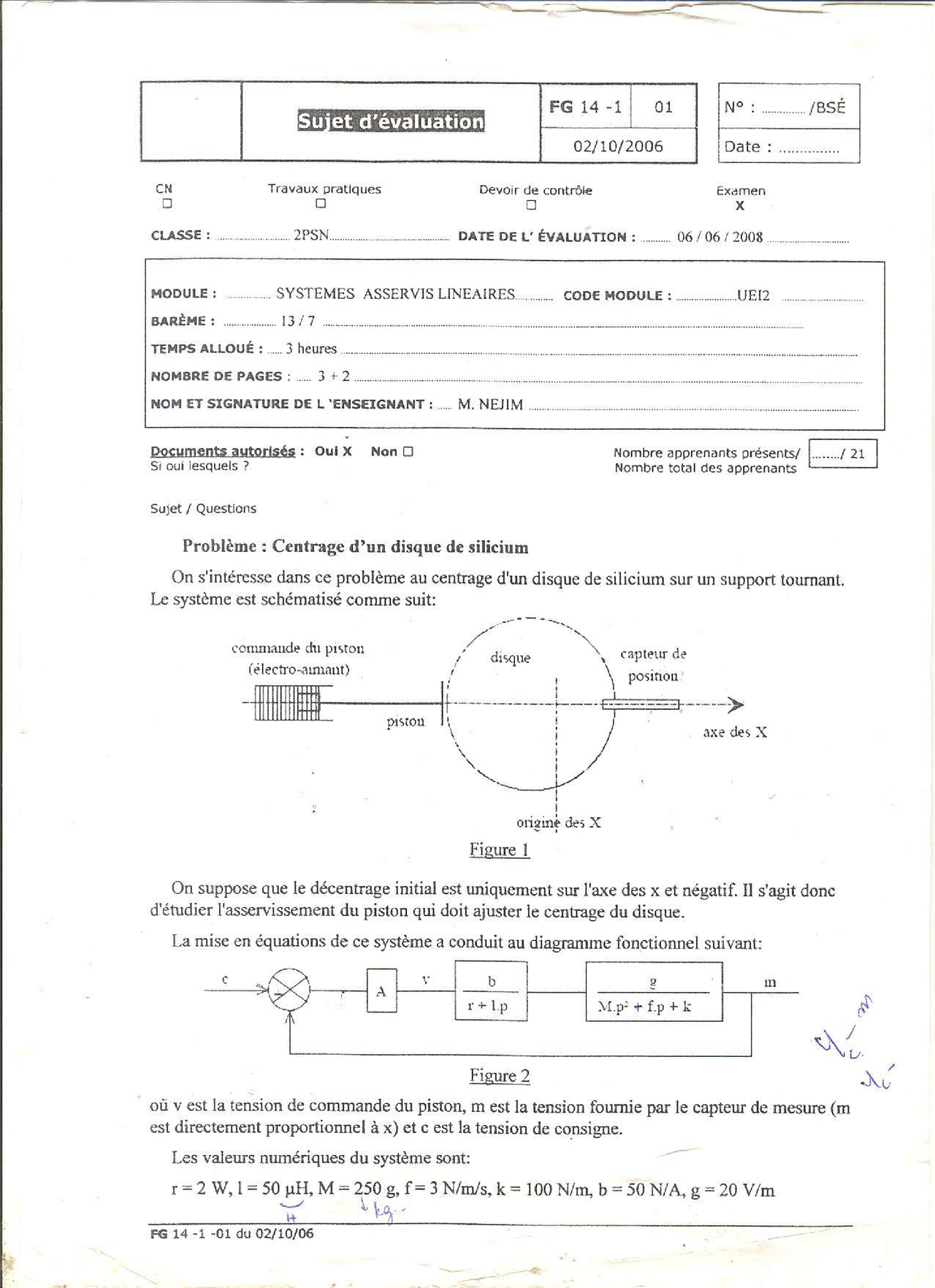 Exerccies Sur Les Systèmes Asservis Linéaires Exercices Logique Docsity