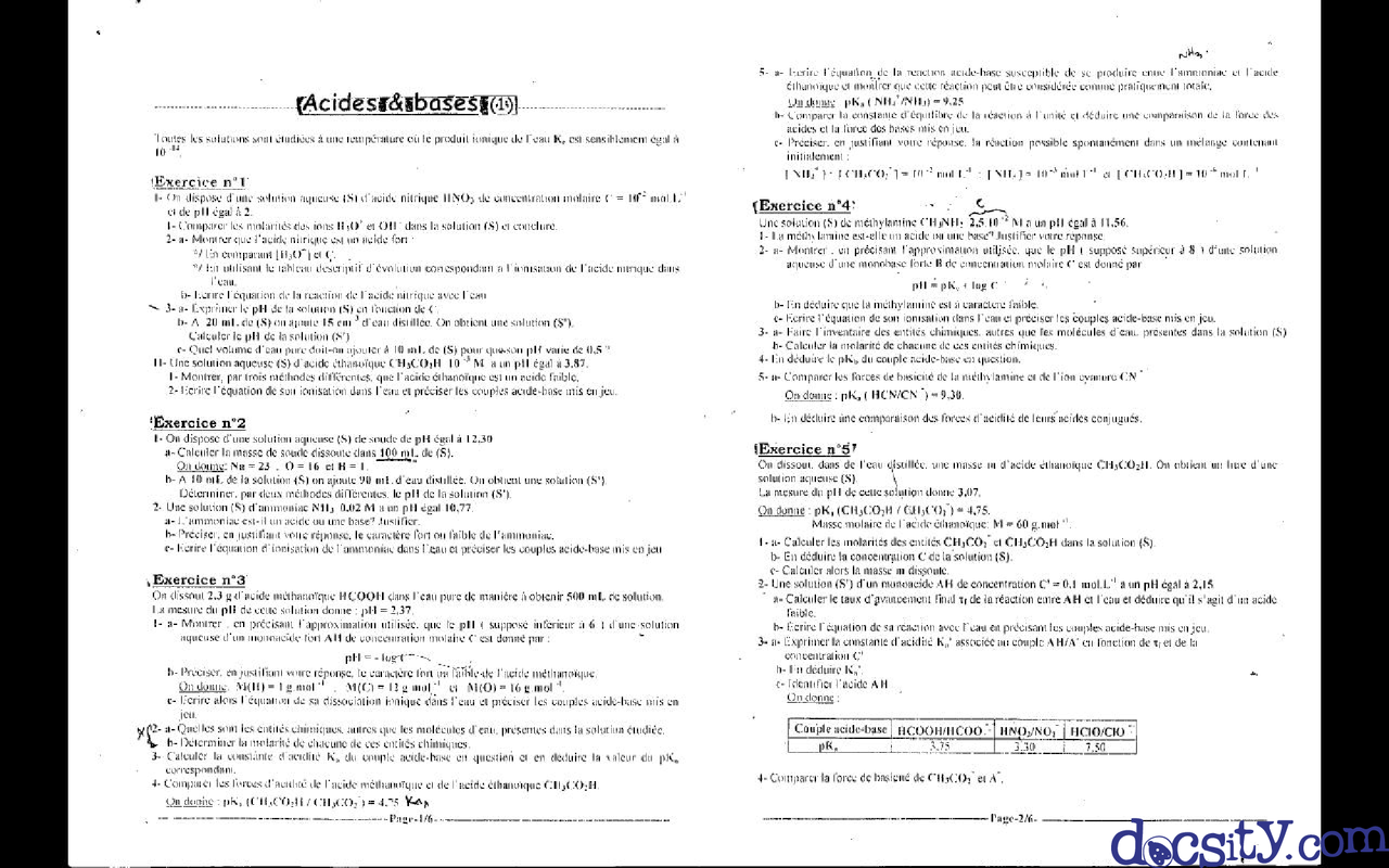 Exercices Sur Les Principes Des Acides Et Des Bases Docsity