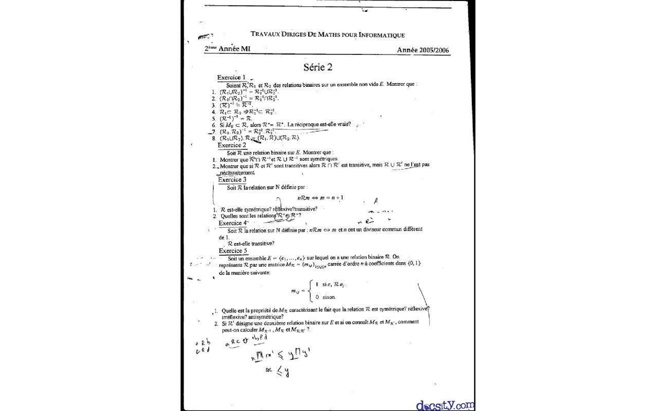 Exercices de mathématique pour l'informatique - Docsity
