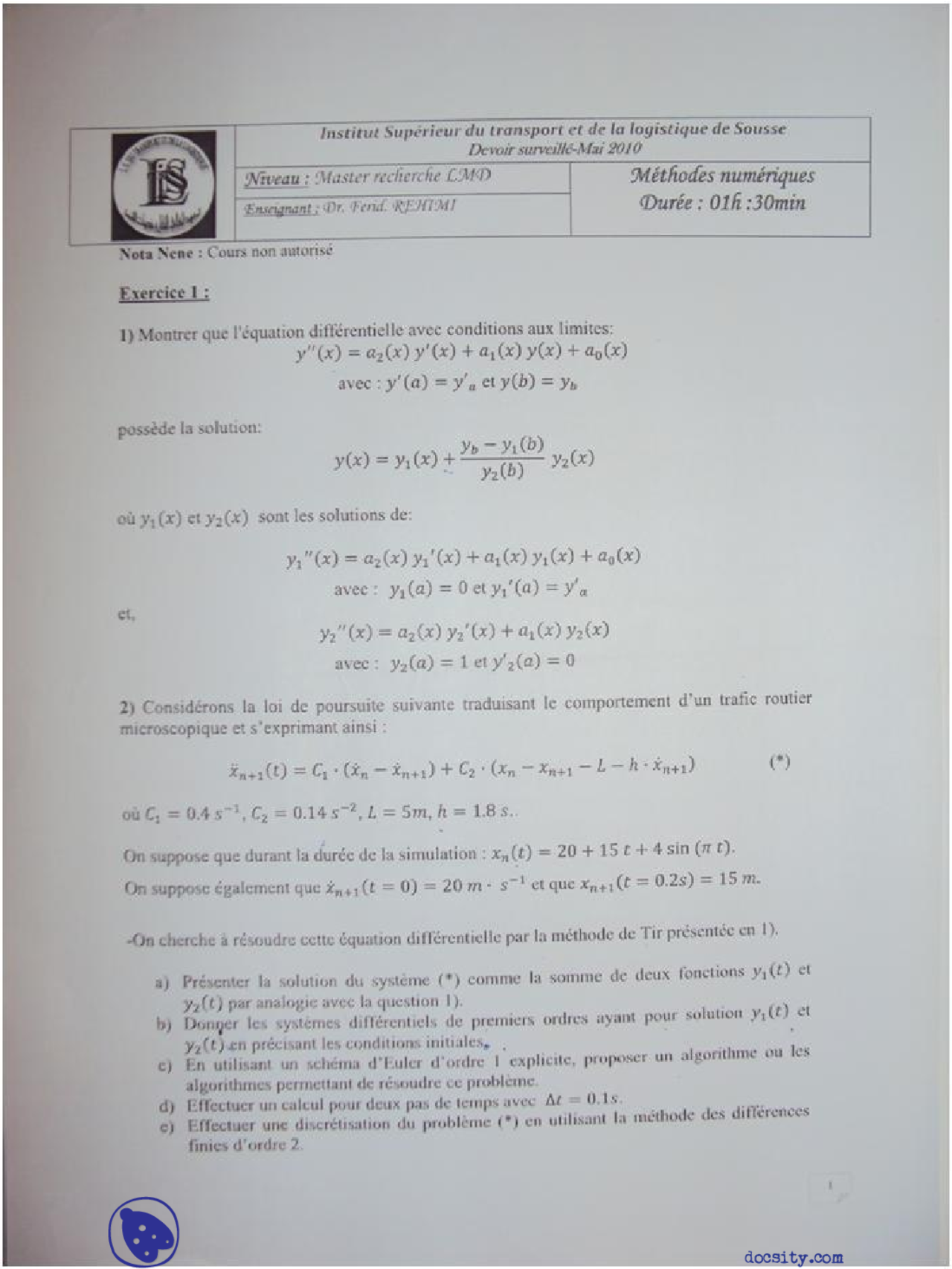 Exercices le transport et la logistique de Sousse 5 - Docsity