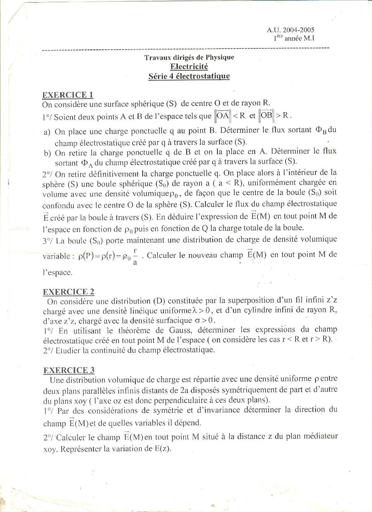 Exercices sur le champ électrostatique - Docsity