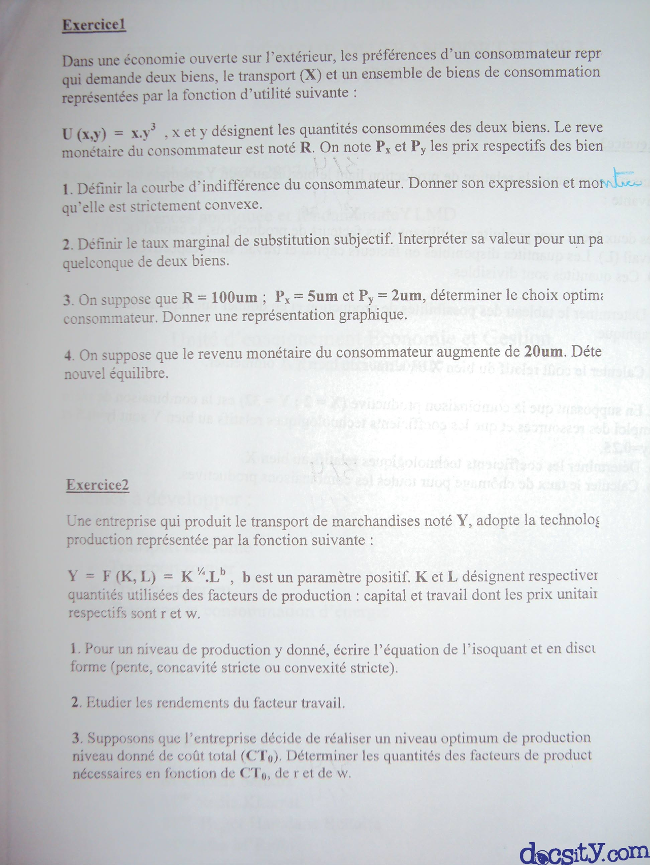 Exercices Sur Les Principes Déconomie Docsity
