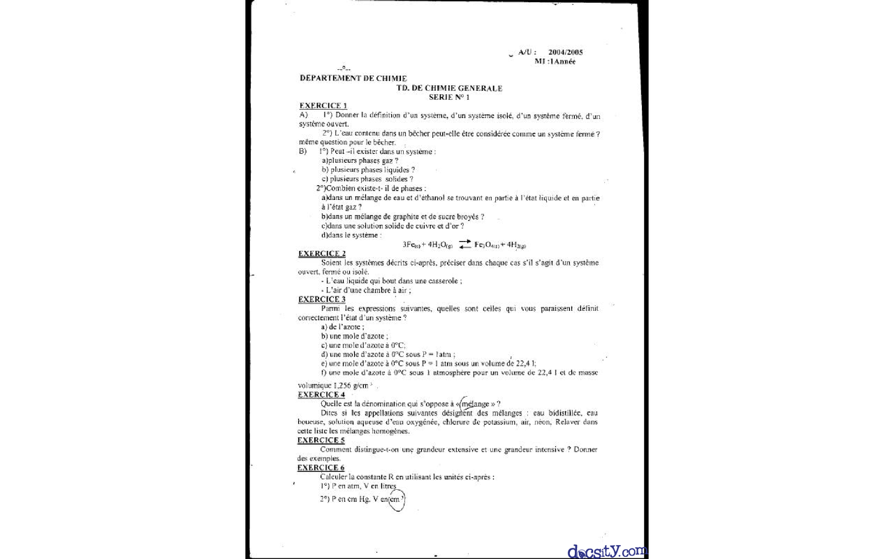 Notes Sur La Chimie Générale Docsity
