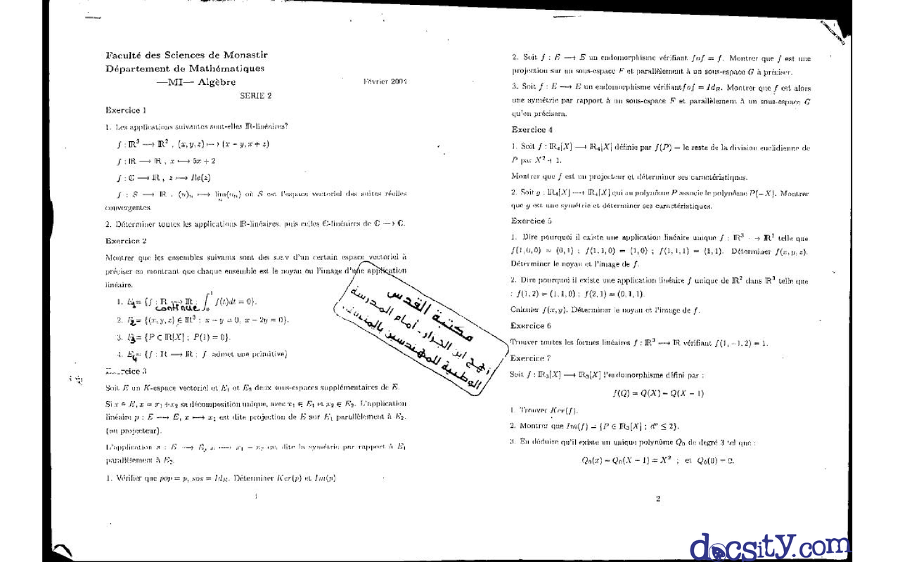 Exercices Sur Les Principes Dalgèbre Docsity
