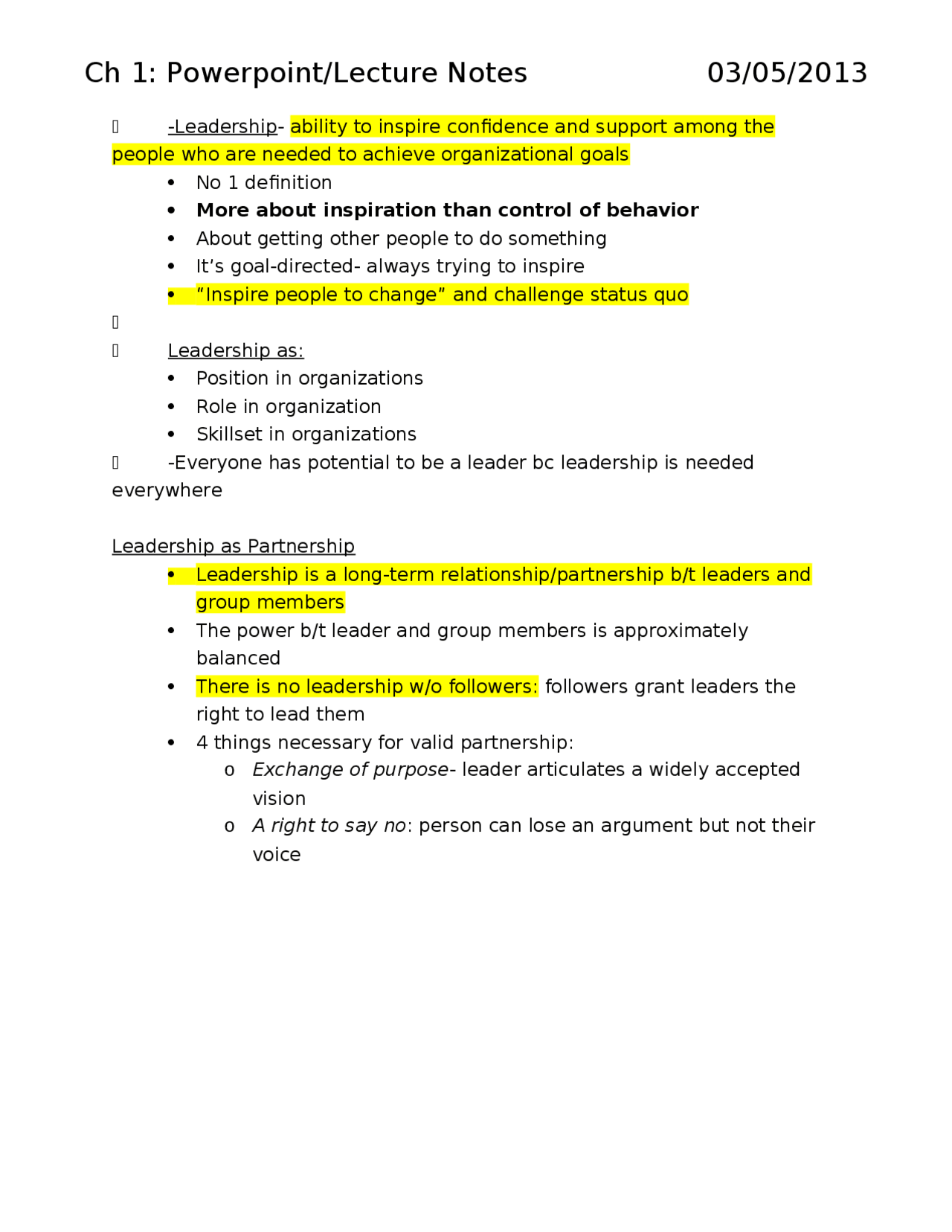 Notes On Introduction To Leadership Hre 3723 Docsity