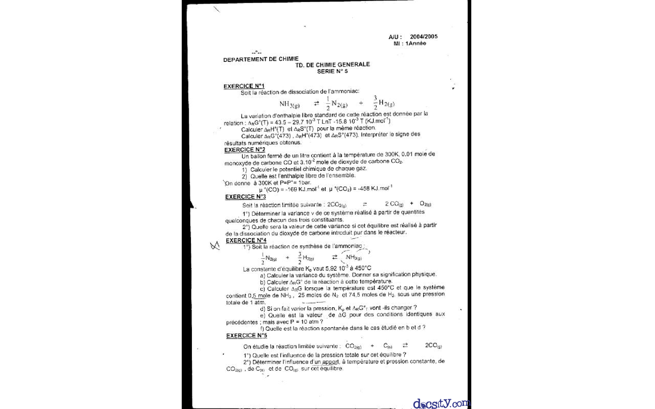 Exercices Sur La Chimie Générale 2 Docsity