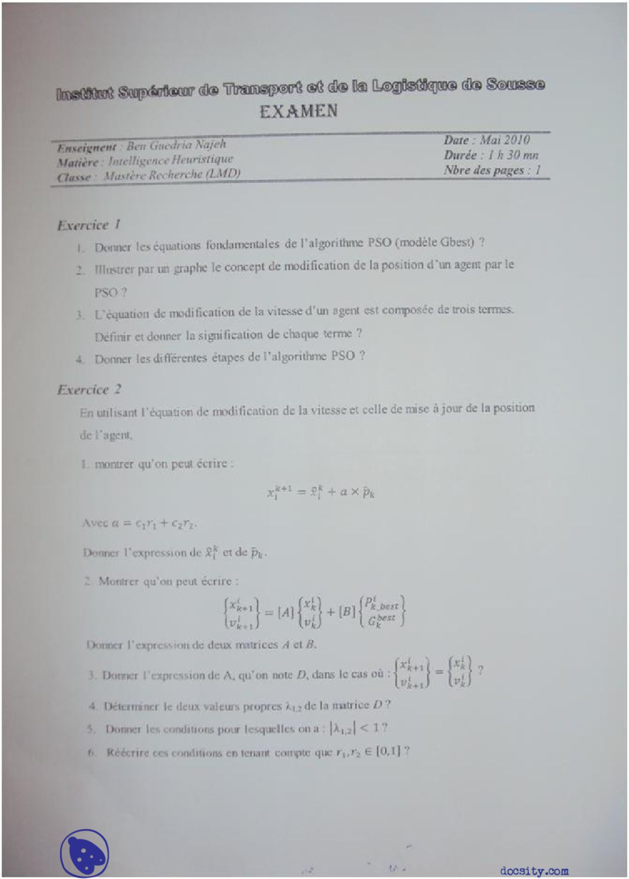 Exercices sur le transport et la logistique de Sousse 8 - Docsity