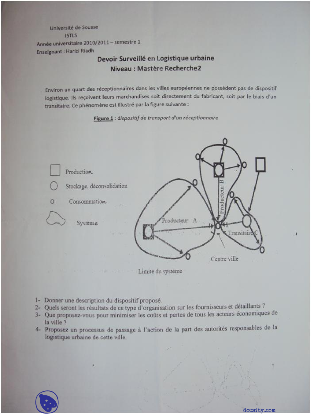 Exercices Sur La Logistique Urbaine Docsity