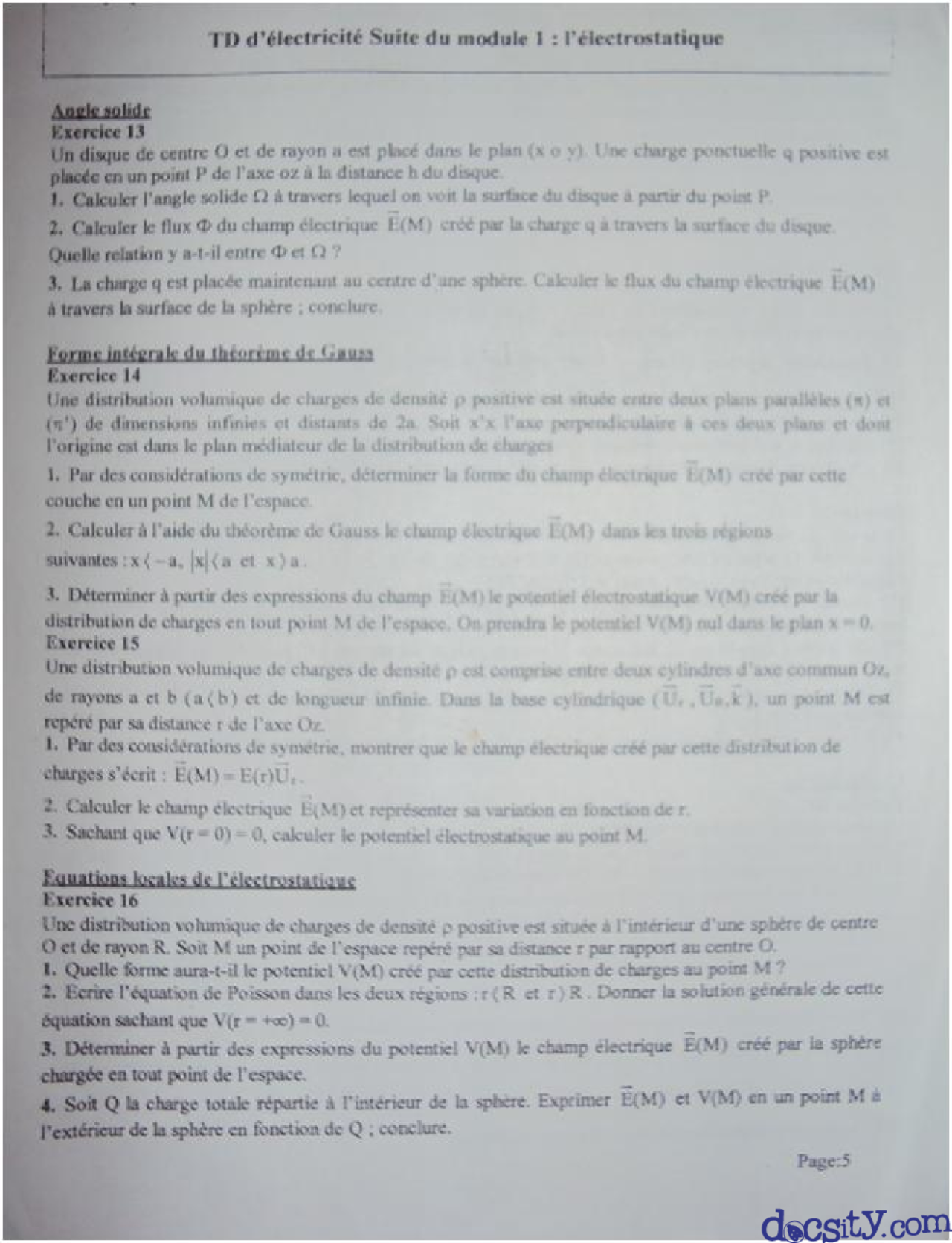 Exercices sur les principes d'électrostatique - Docsity