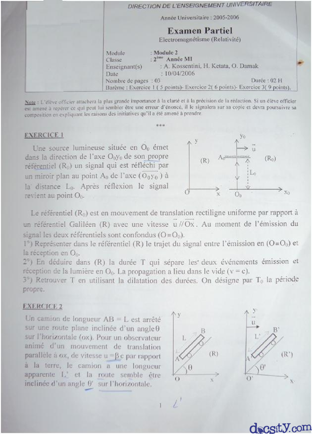 Exercices Sur Les Principes De Lélectromagnétisme Docsity