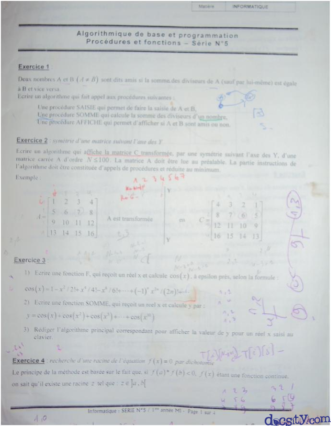 Exercices Sur Les Algorithmes De Base Et De Programmation Docsity