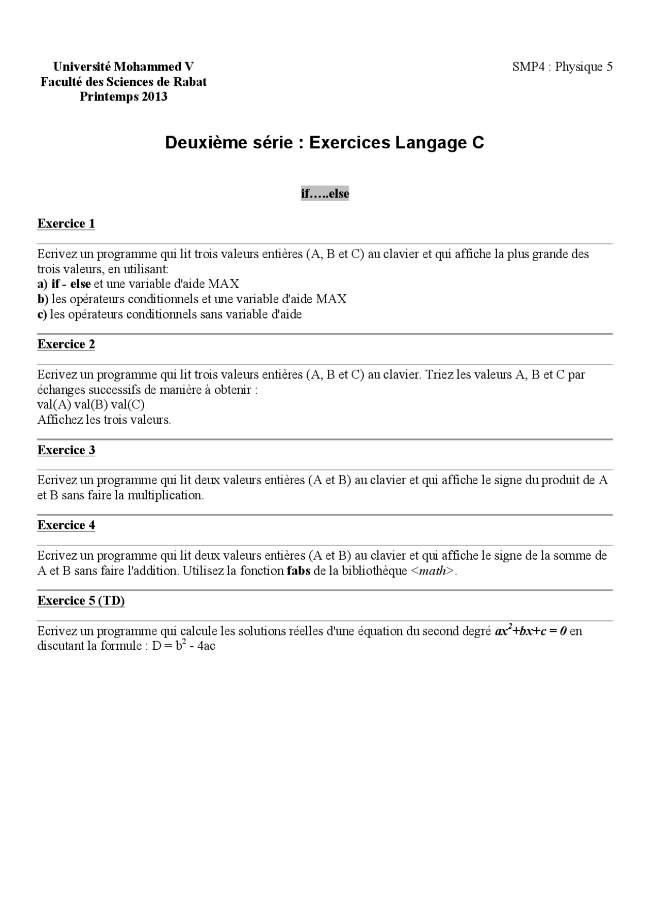 Notes Sur Les Exercices Langage C 2 Docsity