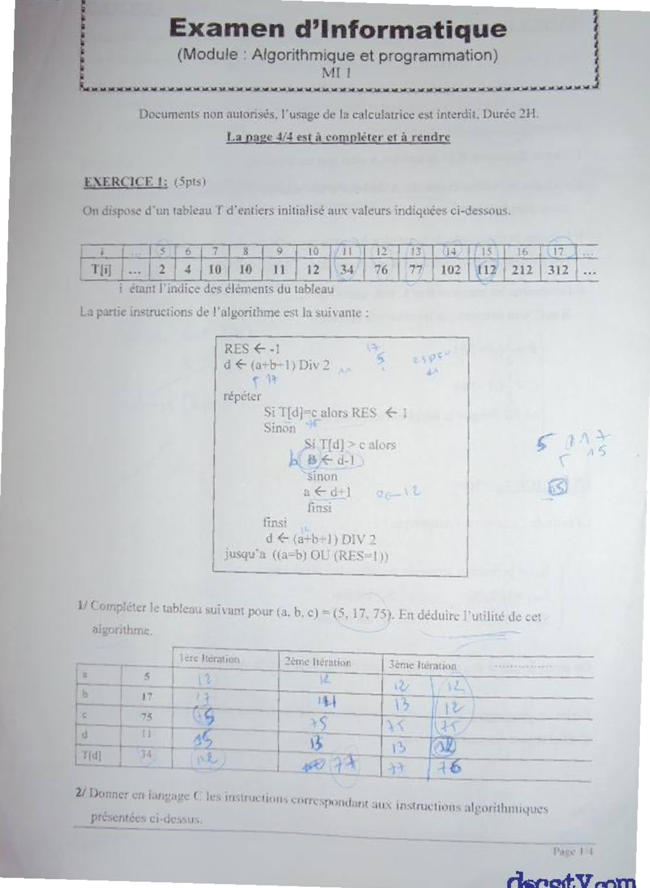 Exercices Sur Les Principes De Linformatique Docsity
