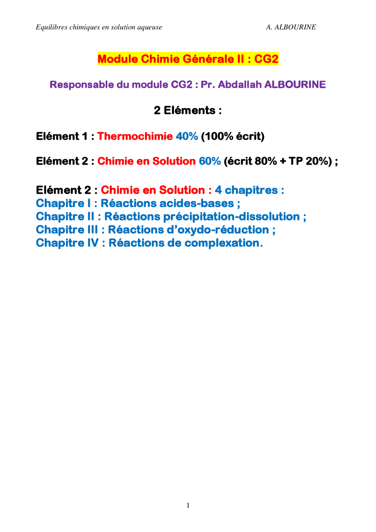 Notes Sur Les Principes De Chimie Générale 1° Partie Docsity