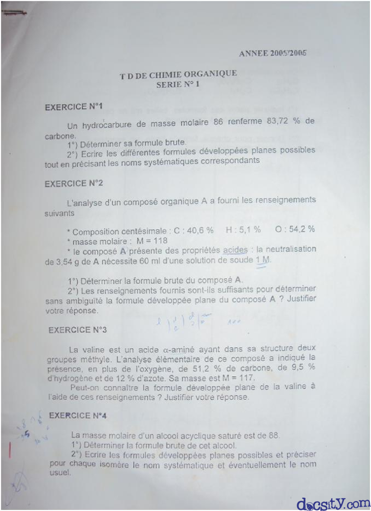 Exercices Sur Les Principes De Chimie Organique 2 Docsity