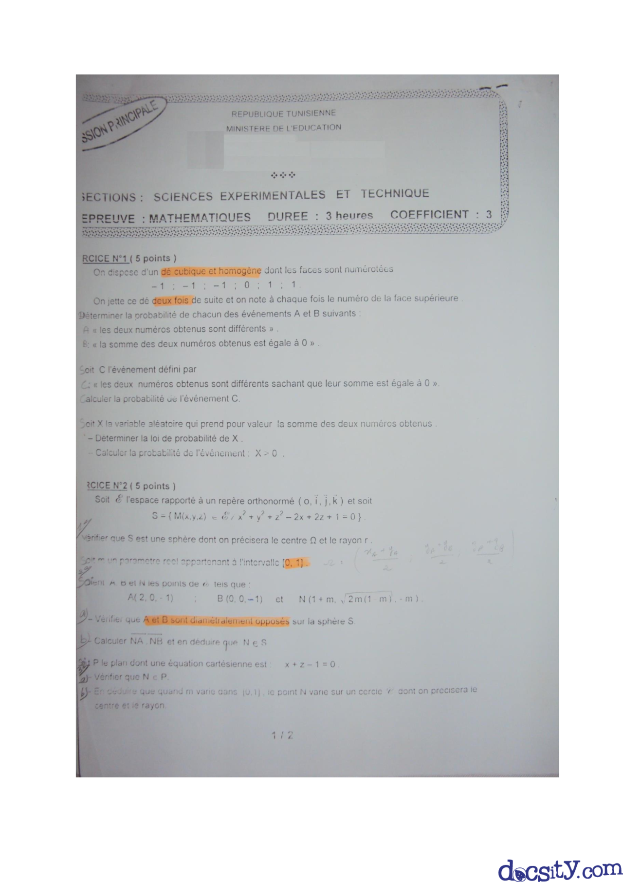 Exercices Sur Les Sciences Expérimentales Et Techniques Docsity