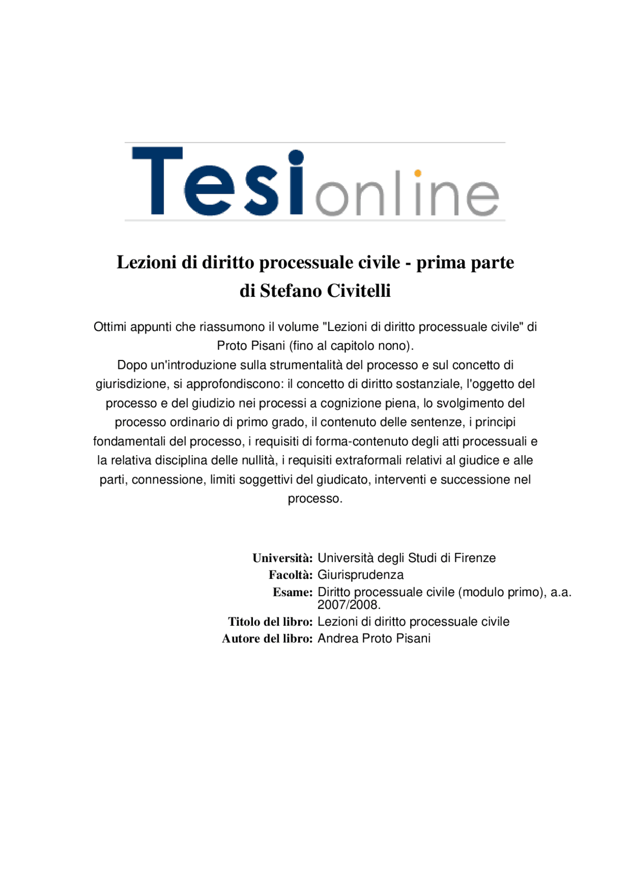 Diritto Processuale Civile 1 Proto Pisani Docsity