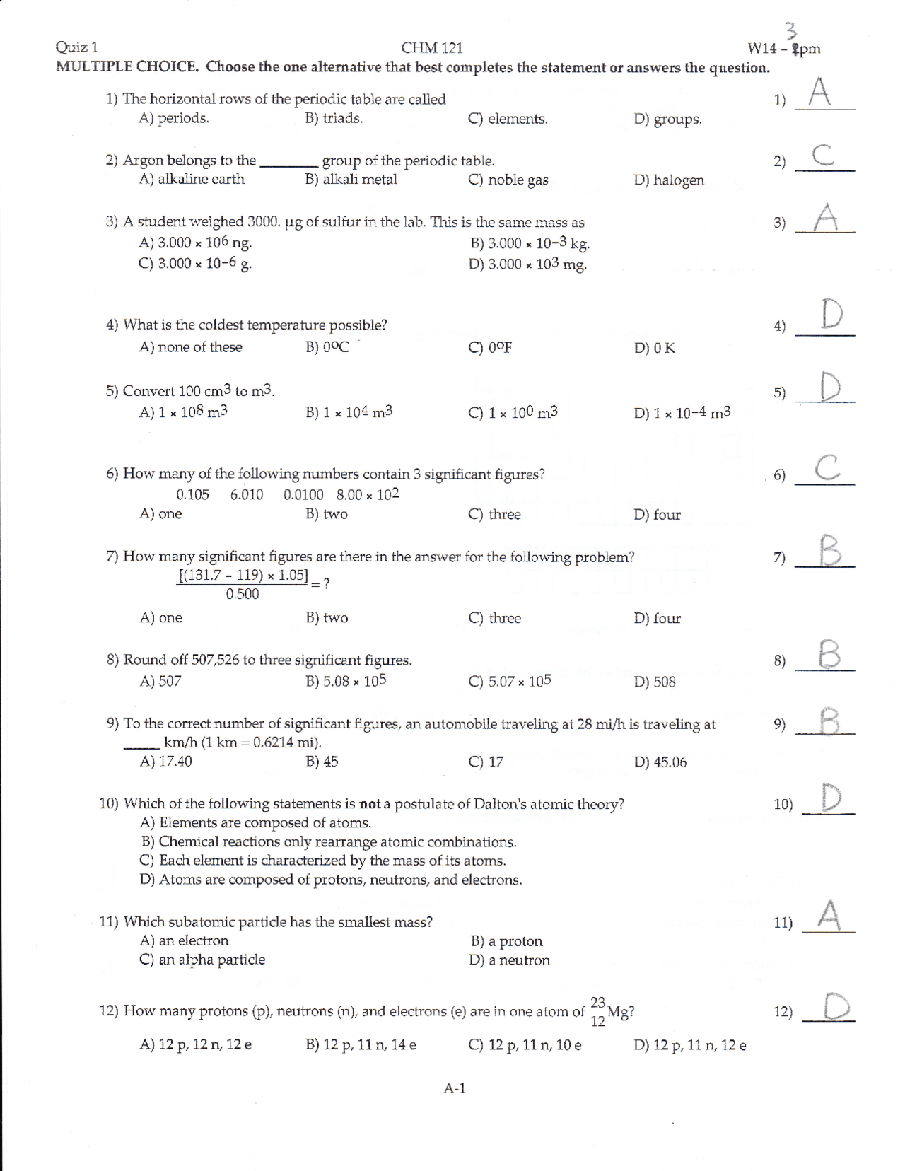 20 Solved Mcqs General Chemistry Exam 1 Chm 121 Docsity