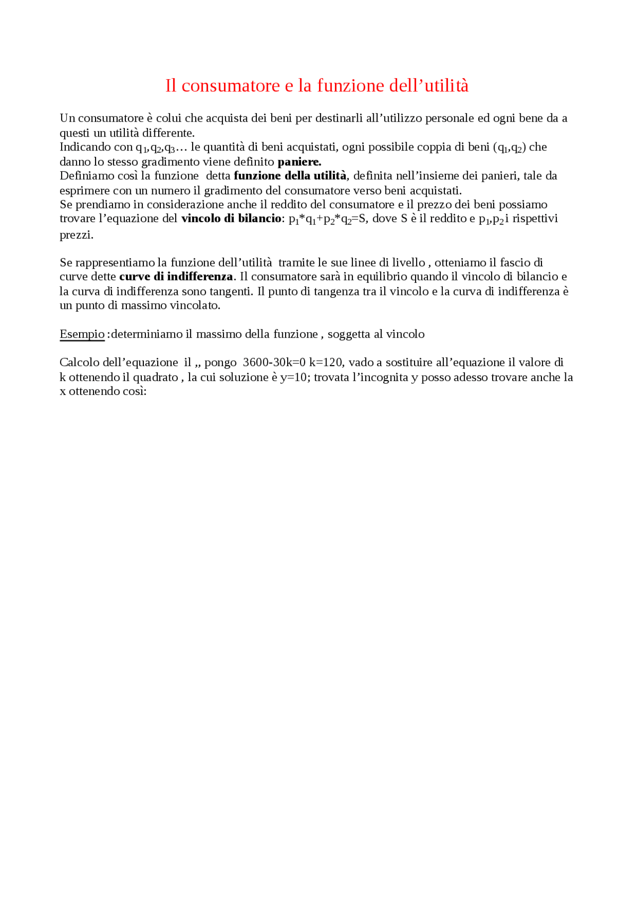 Il Consumatore E La Funzione Dellutilità Docsity