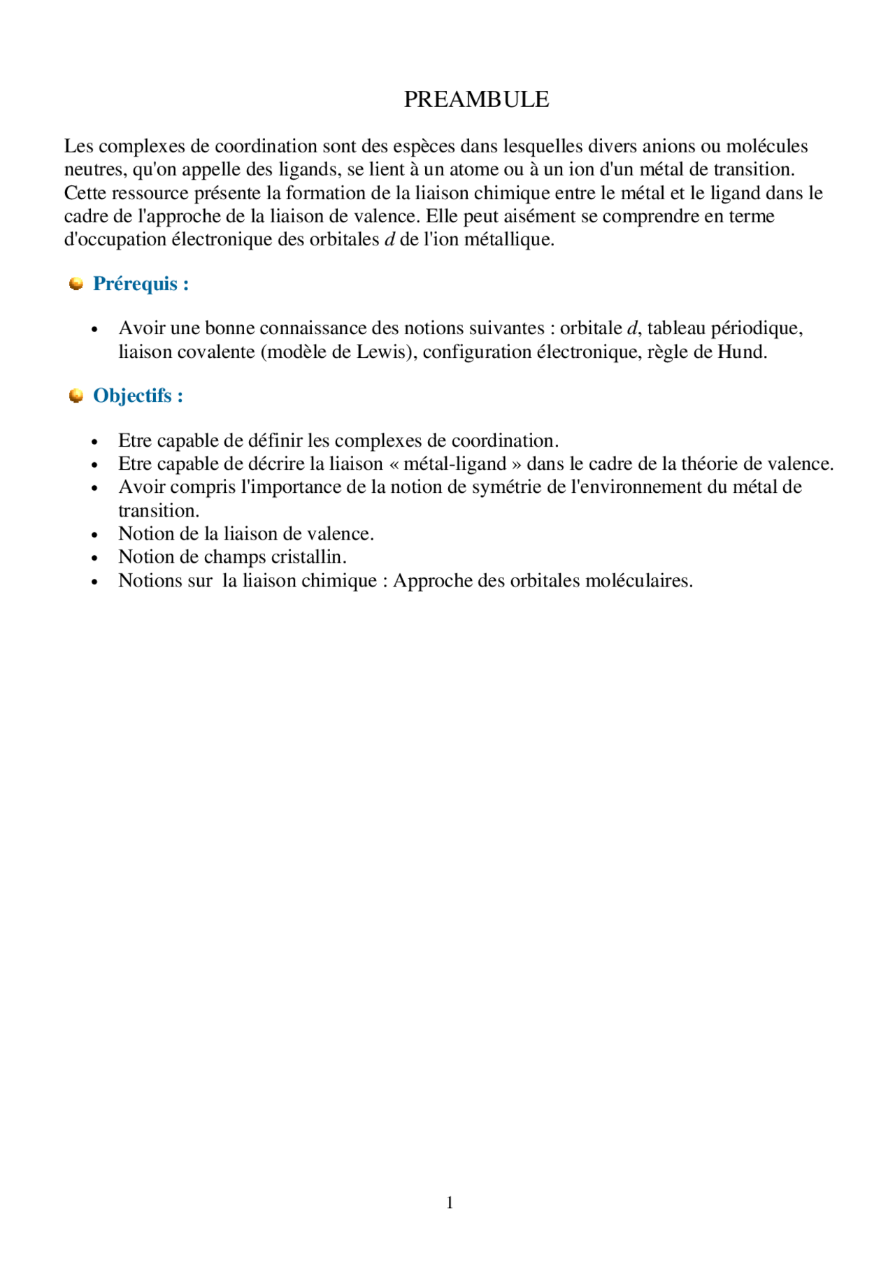 Notes Sur Les Complexes De Coordination 1° Partie Notes Chimie