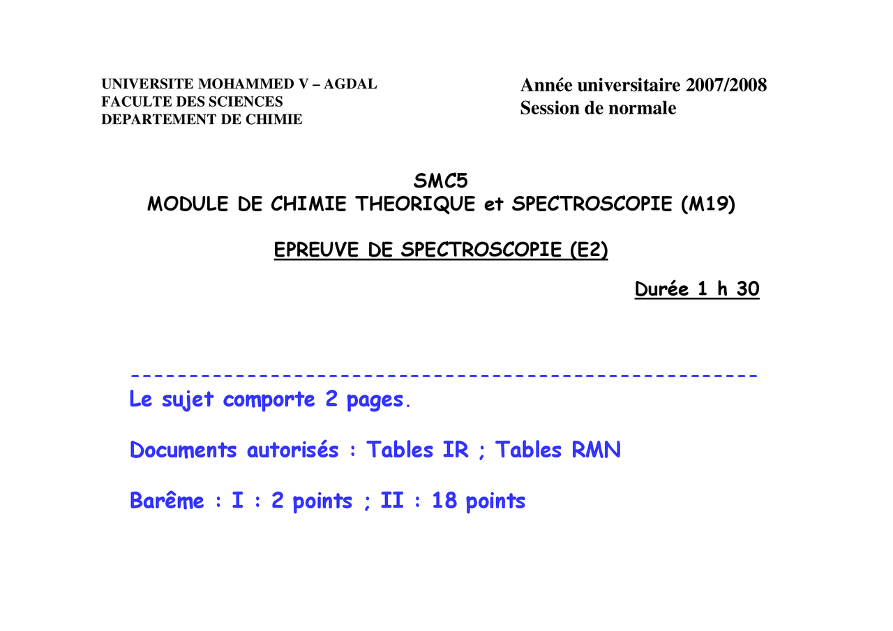 Notes Sur La Spectroscopie Examen Docsity