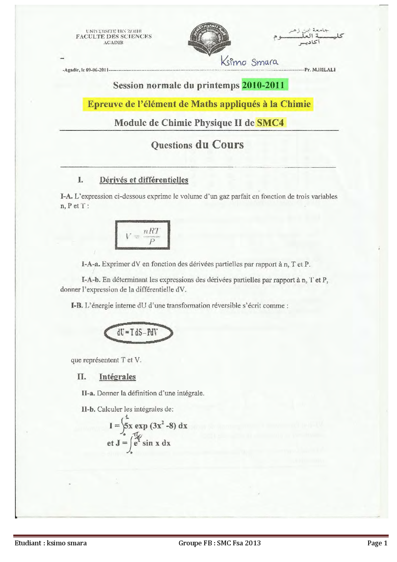 Notes Sur Les Maths Appliqués à La Chimie Docsity