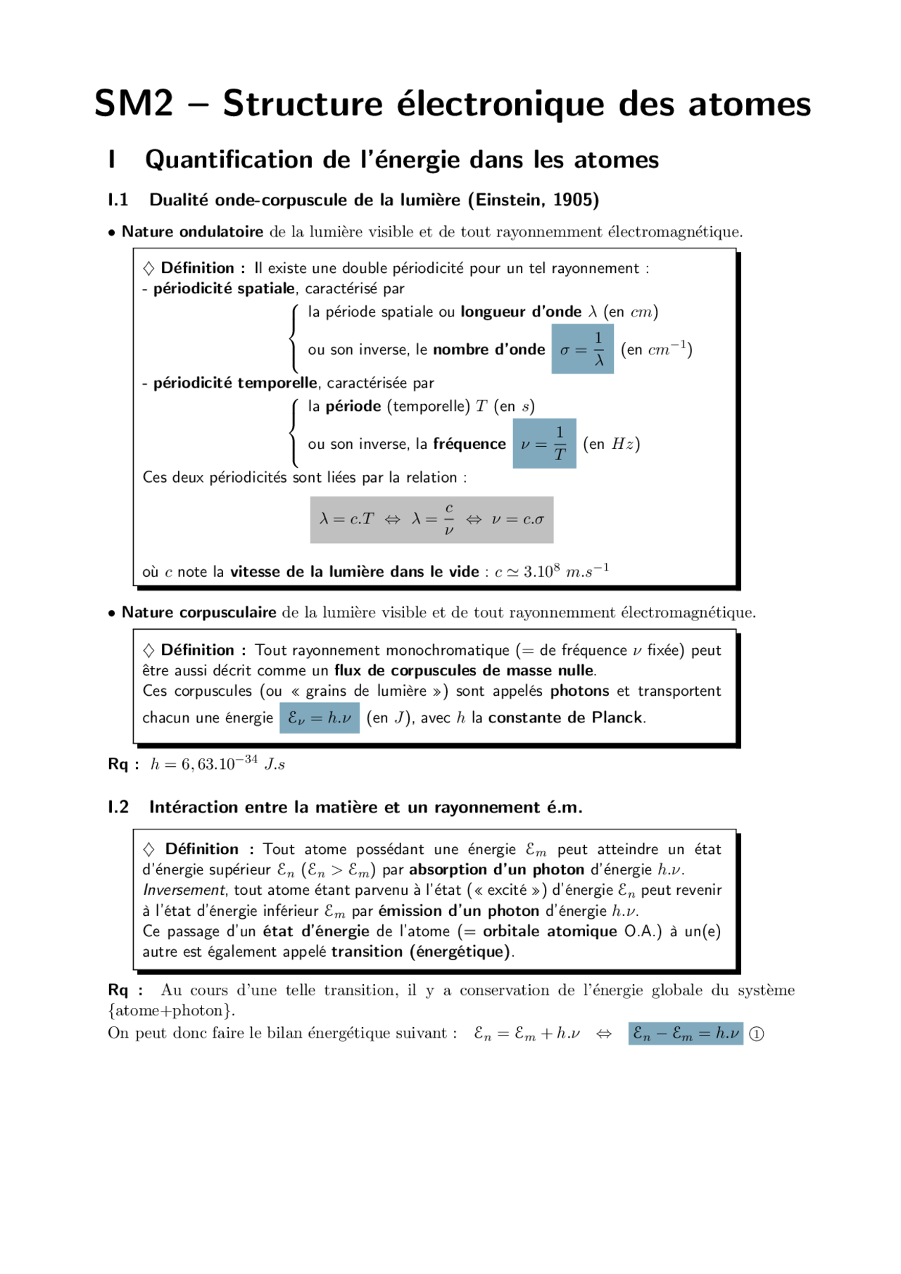 Notes Sur La Structure élctronique Des Atomes Docsity