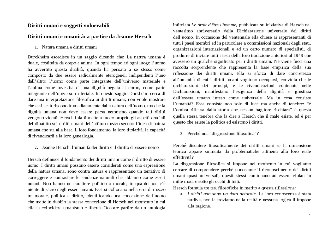 Diritti Umani E Soggetti Vulnerabili Docsity