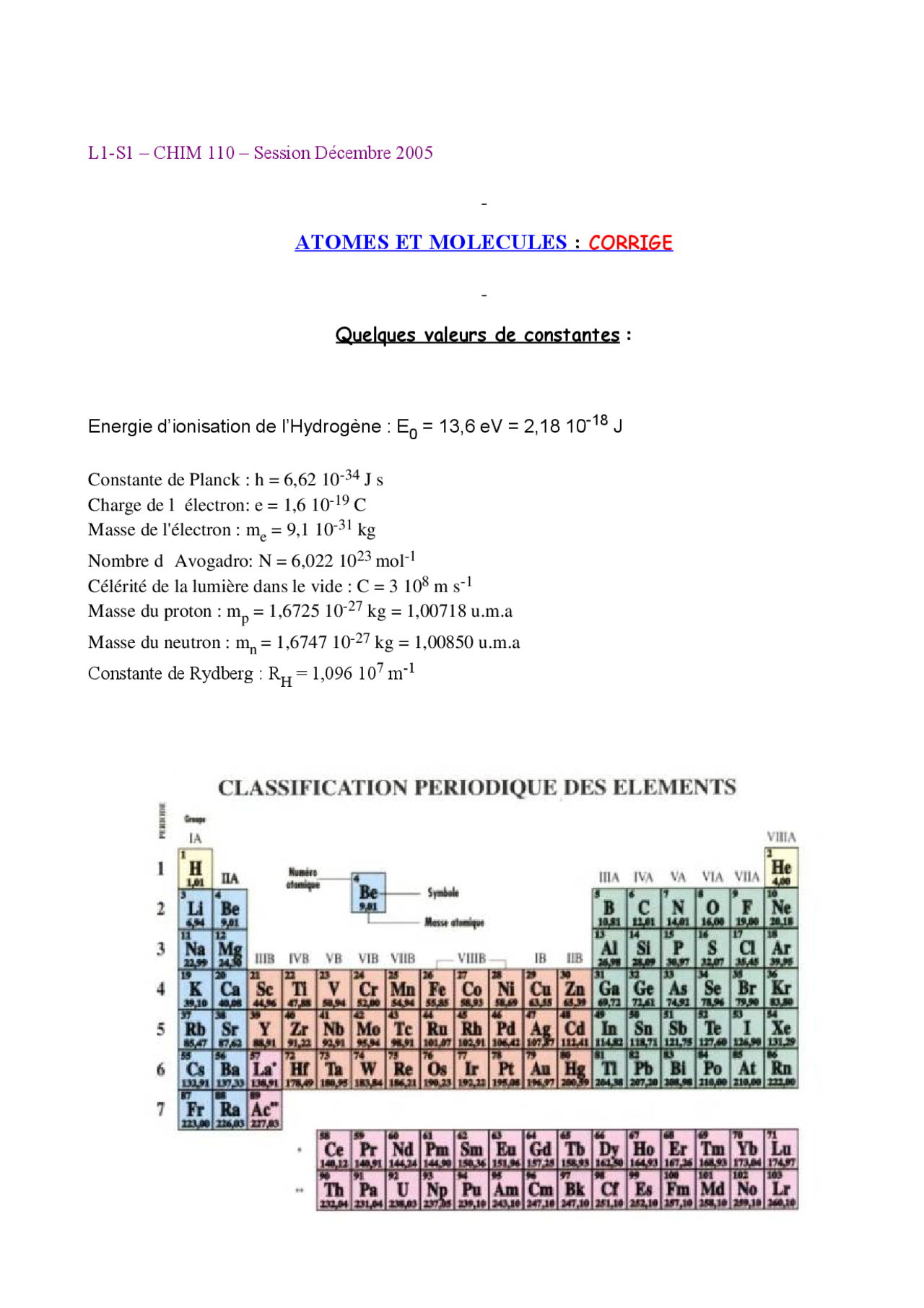 Notes Sur Les Principes Des Atomes Et Des Molécules Correction 1