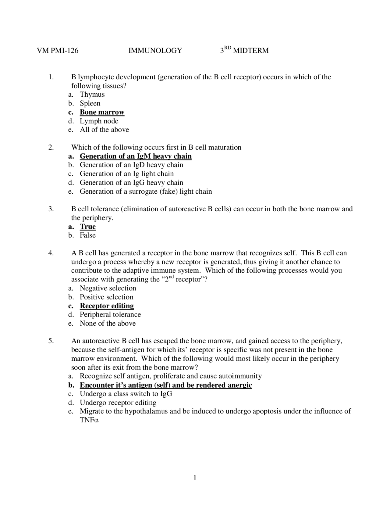3rd Midterm Exam Questions With Answers Immunology Pmi 126 Docsity