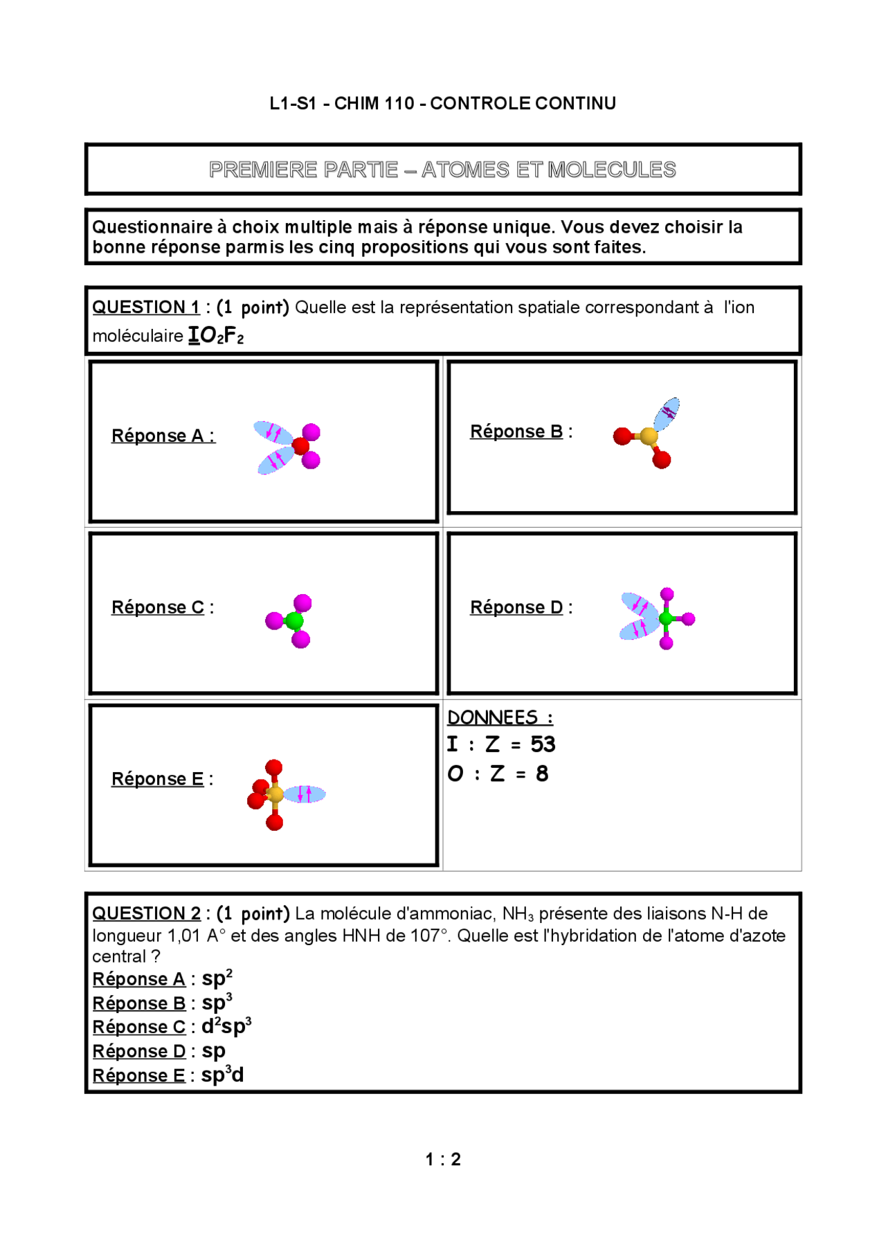 Notes Sur Les Atomes Et Les Molécules Controle Continu Docsity