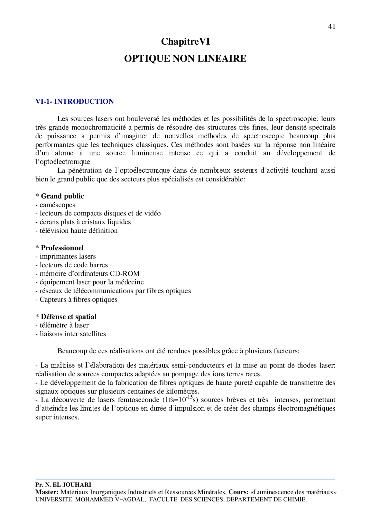 Notes Sur Le Thème De Loptique Non Linéaire Docsity