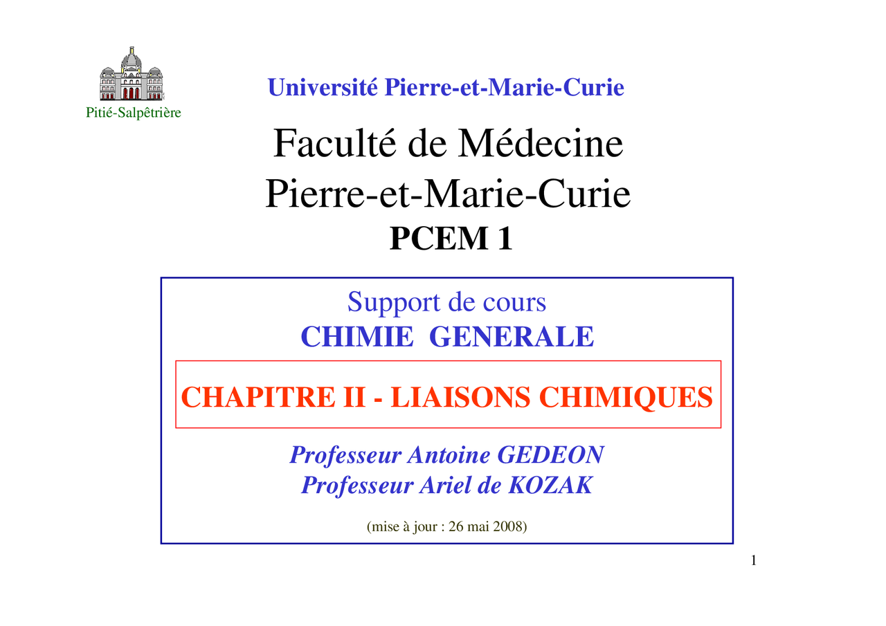 Notes Sur Les Liaisons Chimiques 1° Partie Notes Chimie Docsity