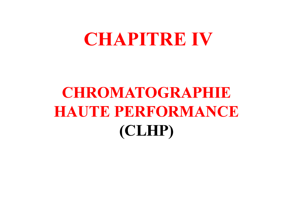 Notes Sur La Chromatographie Haute Performance Clhp 1° Partie Docsity