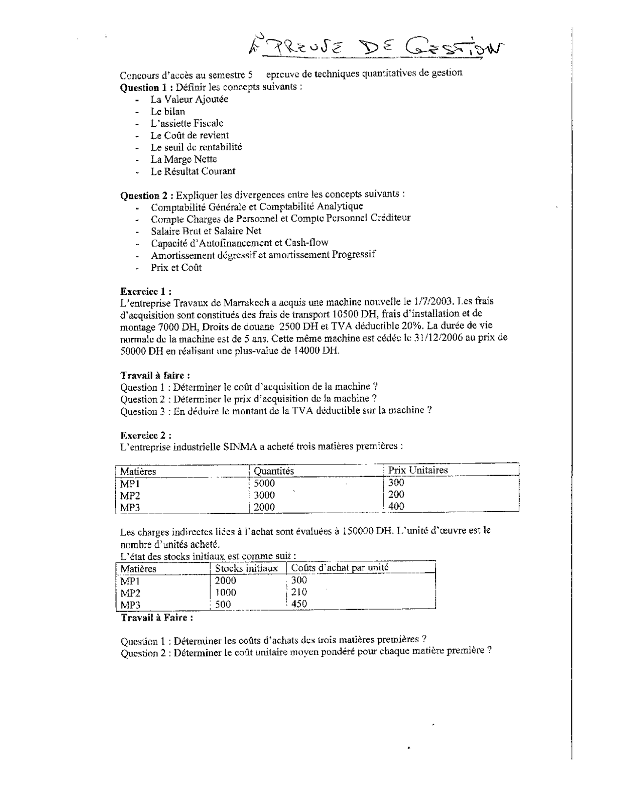 Notes Sur Lépreuve De Gestion Docsity
