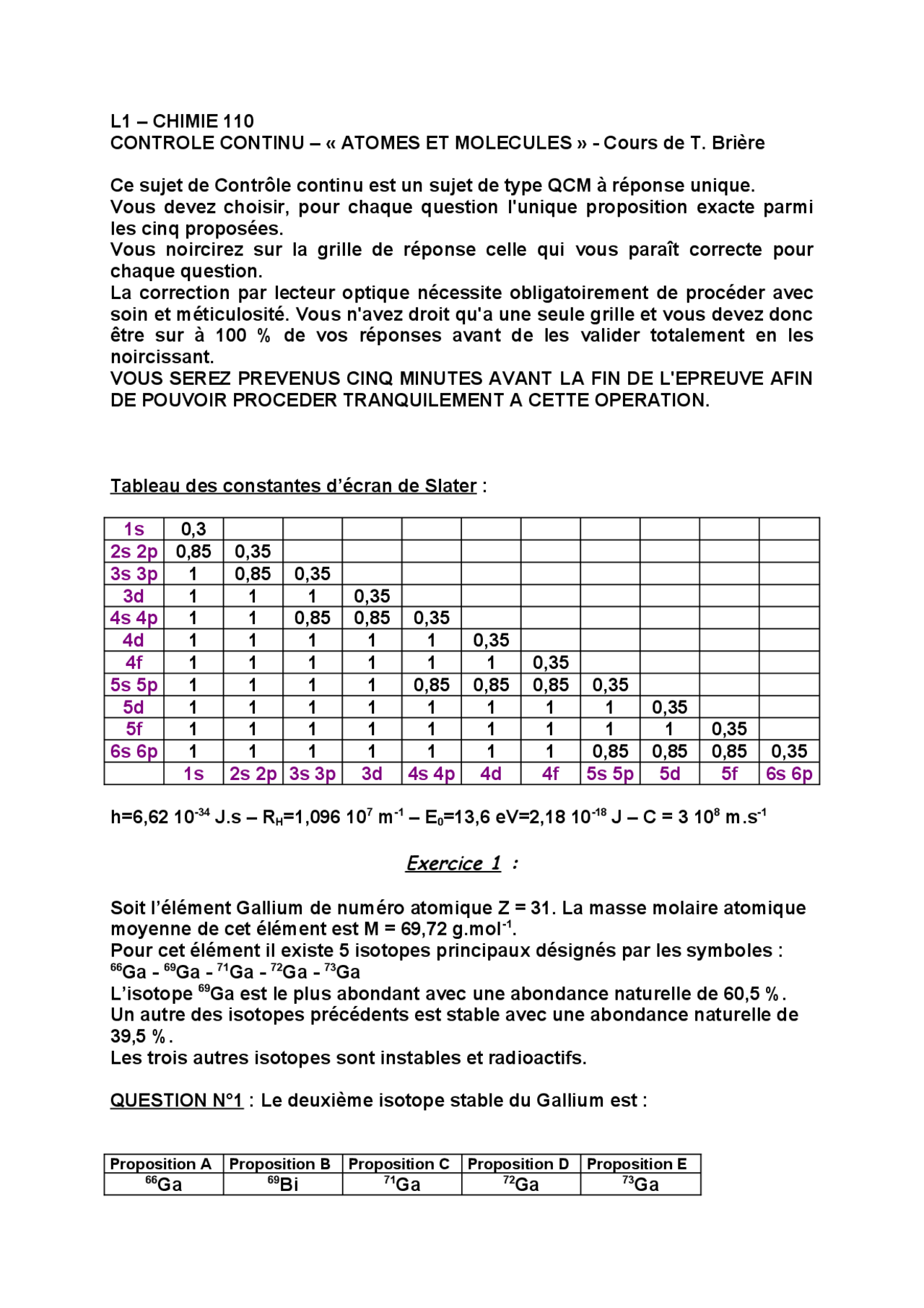 Notes Sur Les Atomes Et Les Molécules Examen Docsity