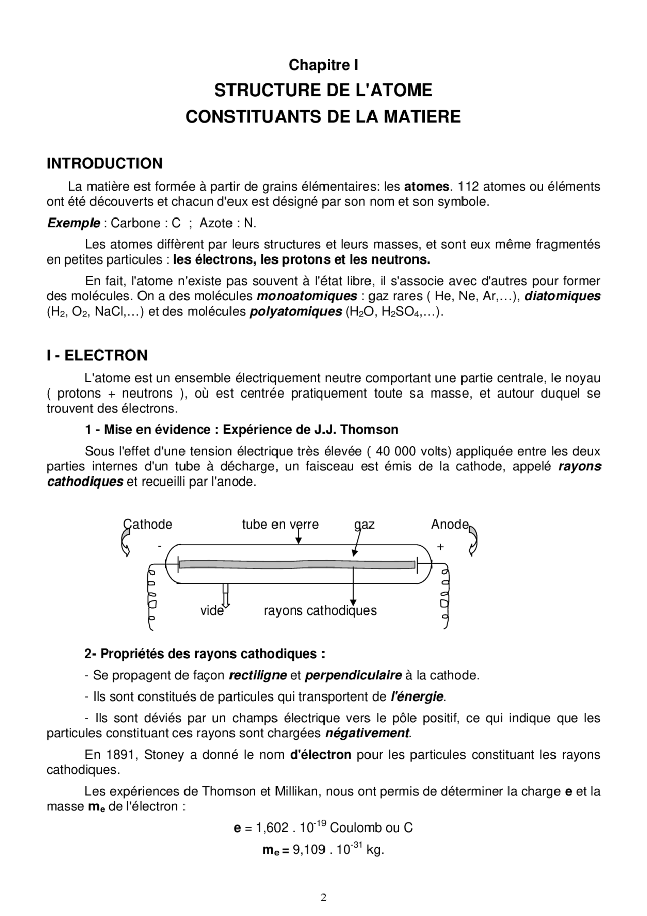 Notes Sur La Structure De Latome Constituants De La Matière Docsity
