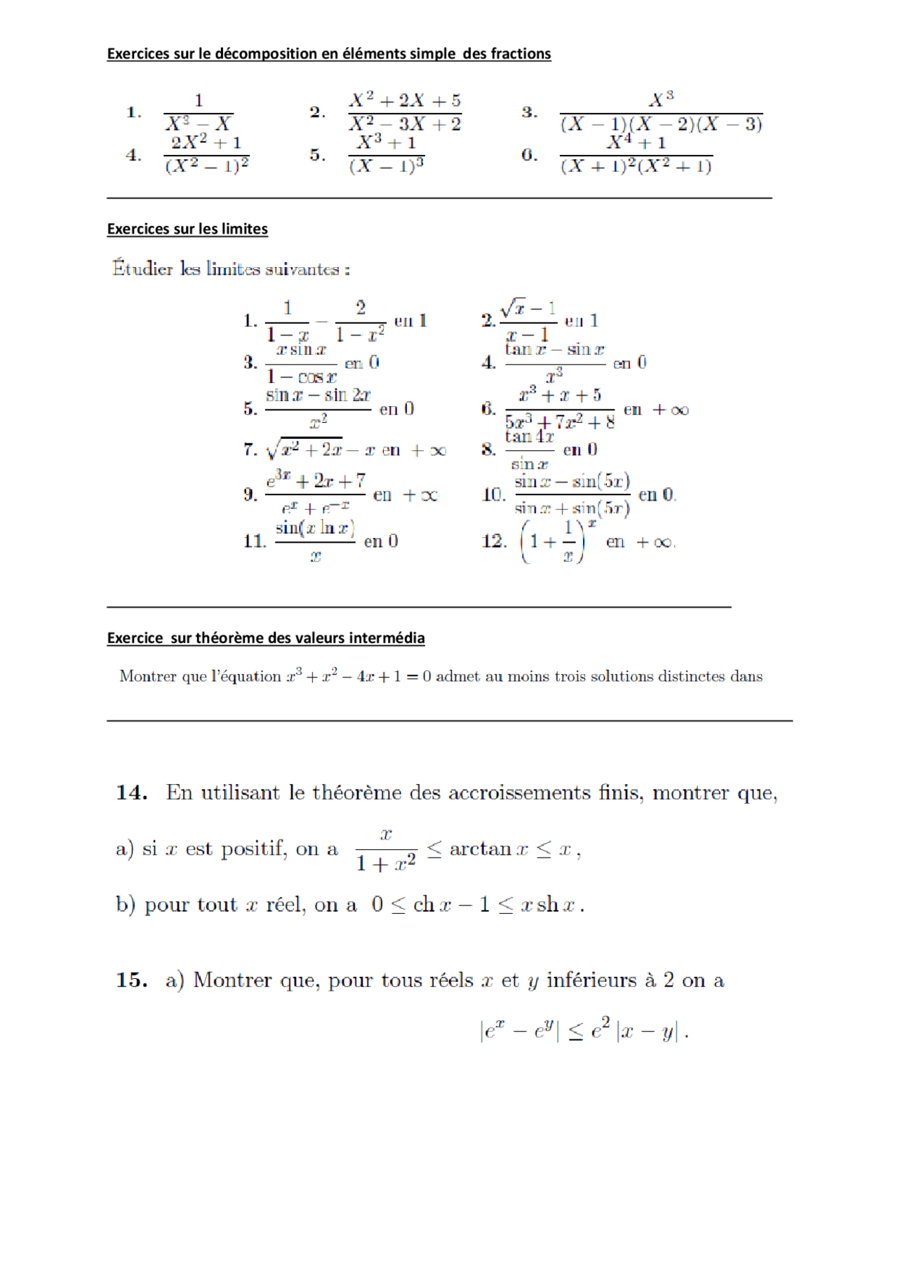 Notes sur la décomposition en éléments simple des fractions - exercices ...