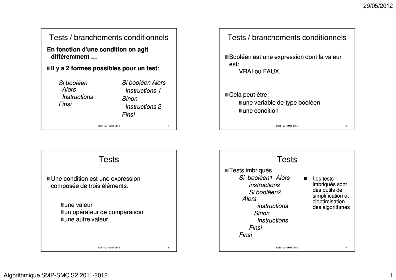 Notes Sur Les Branchements Conditionnels Docsity