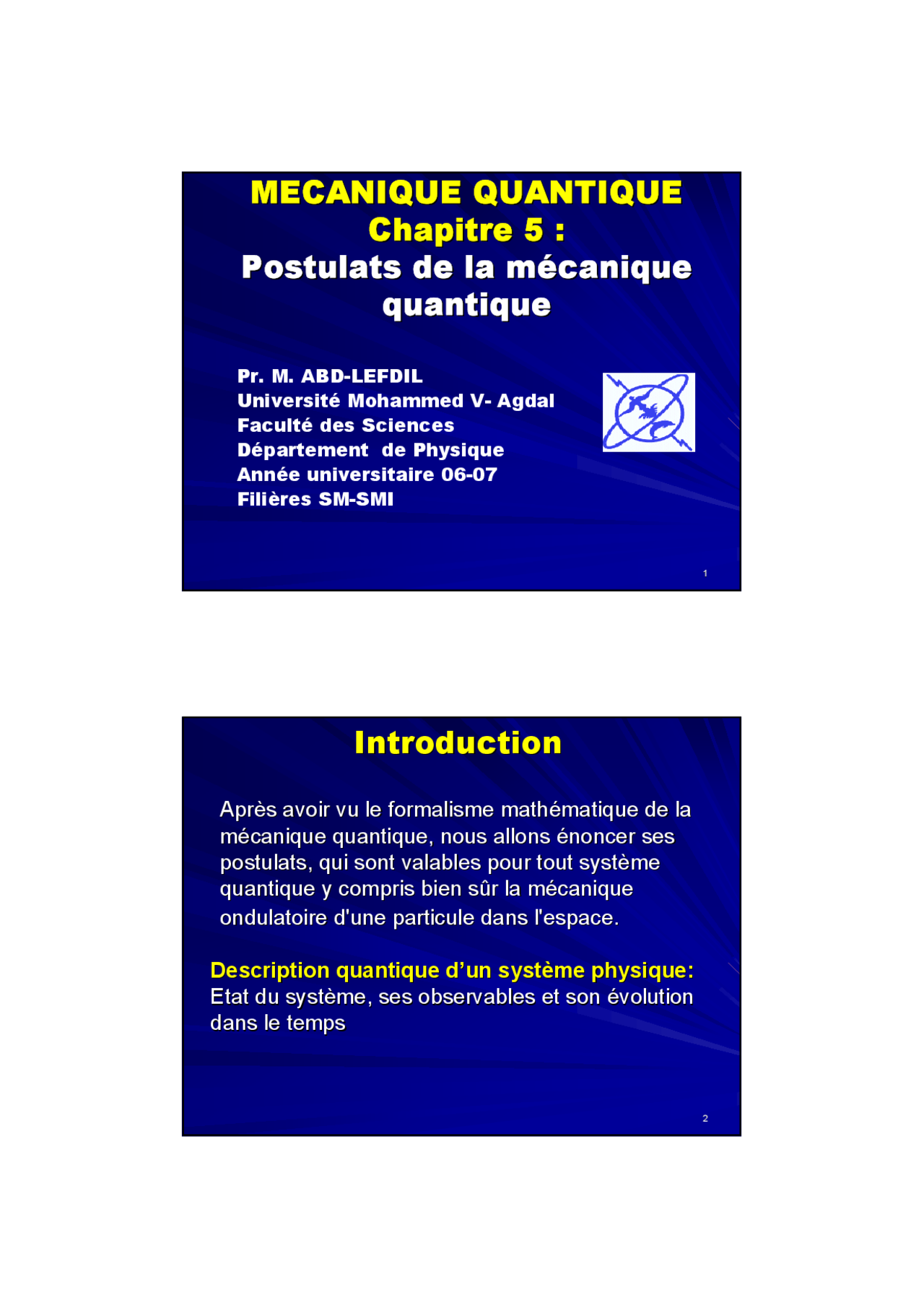 Notes De Mécanique Quantique Docsity