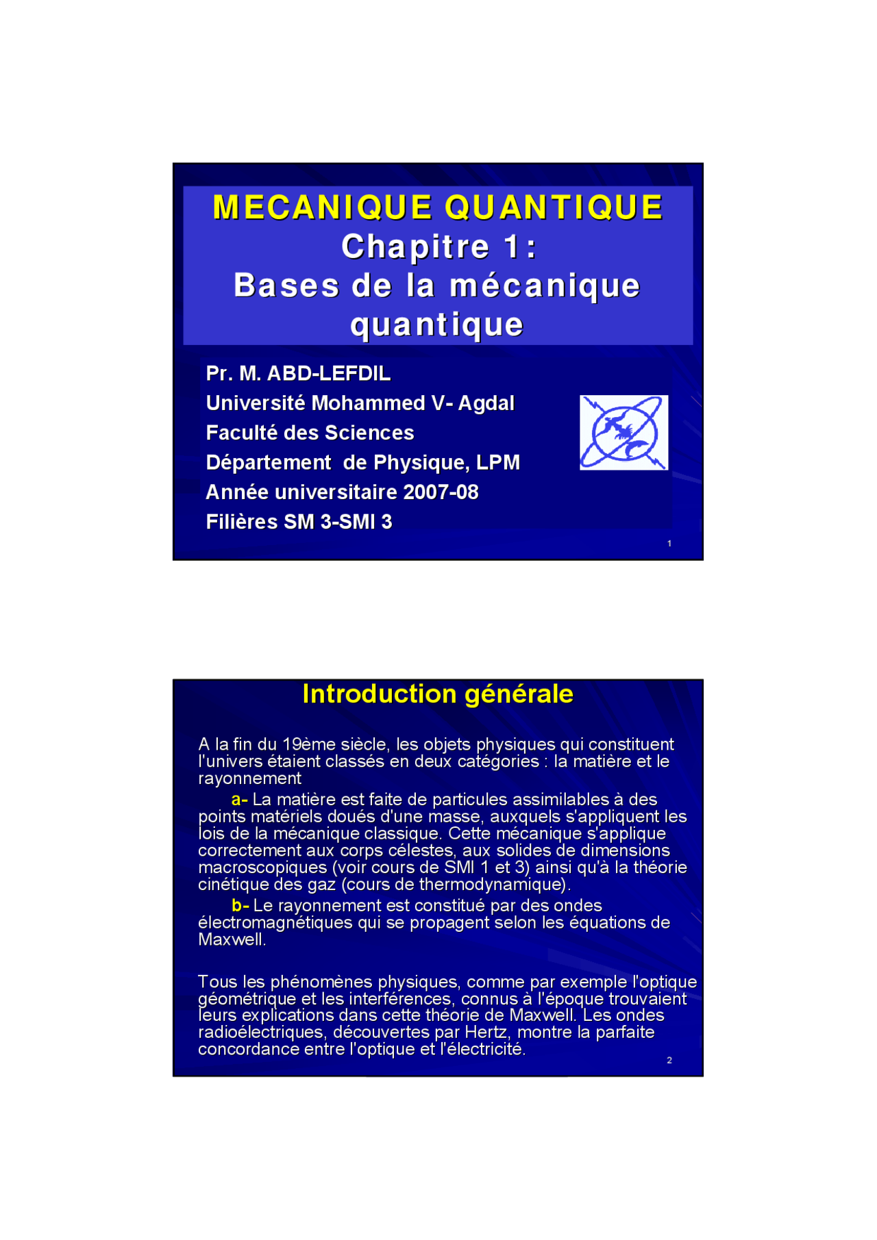 Notes Sur Les Principes De La Mécanique Quantique 1° Partie Docsity