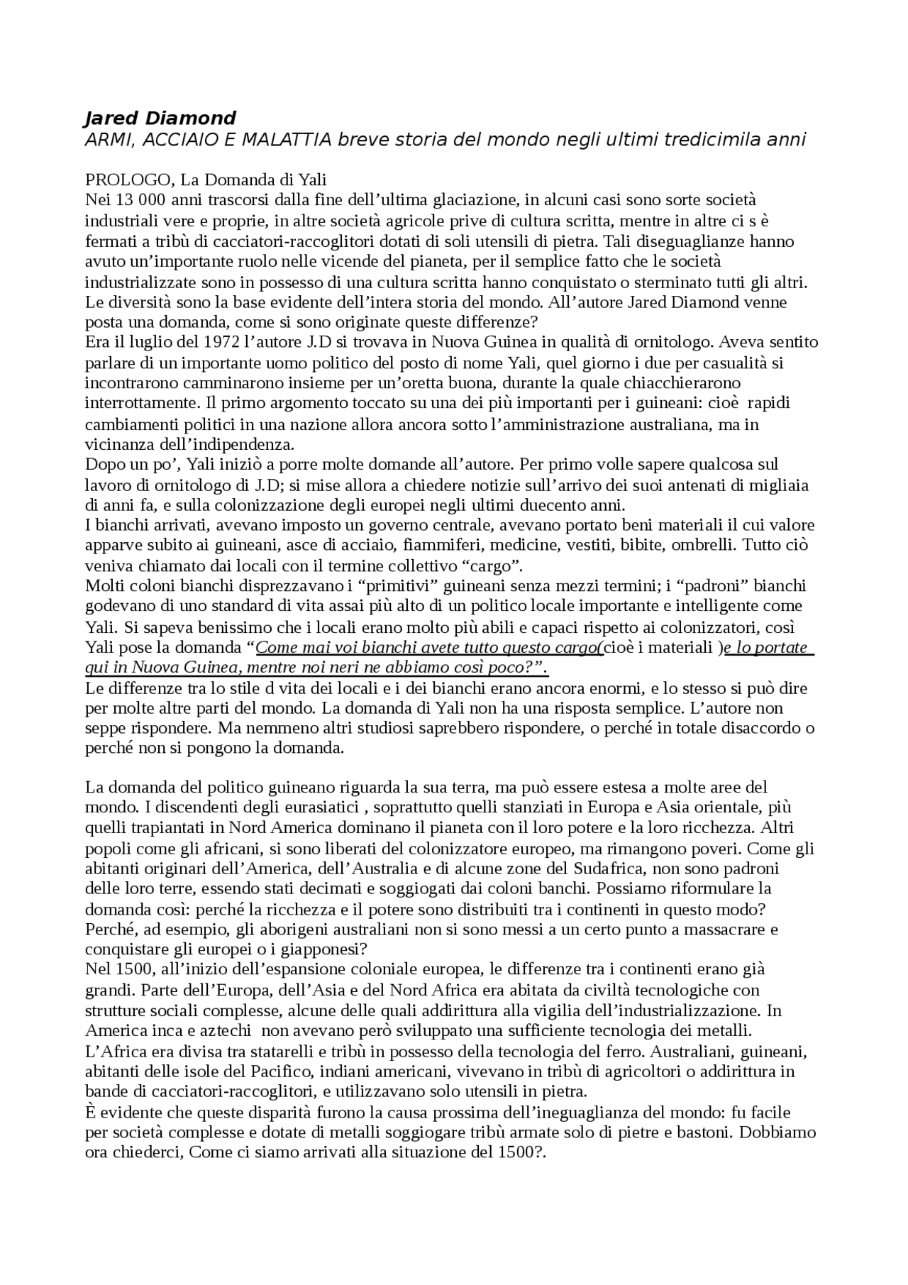 Jared Diamond Armi Acciaio E Malattia Docsity