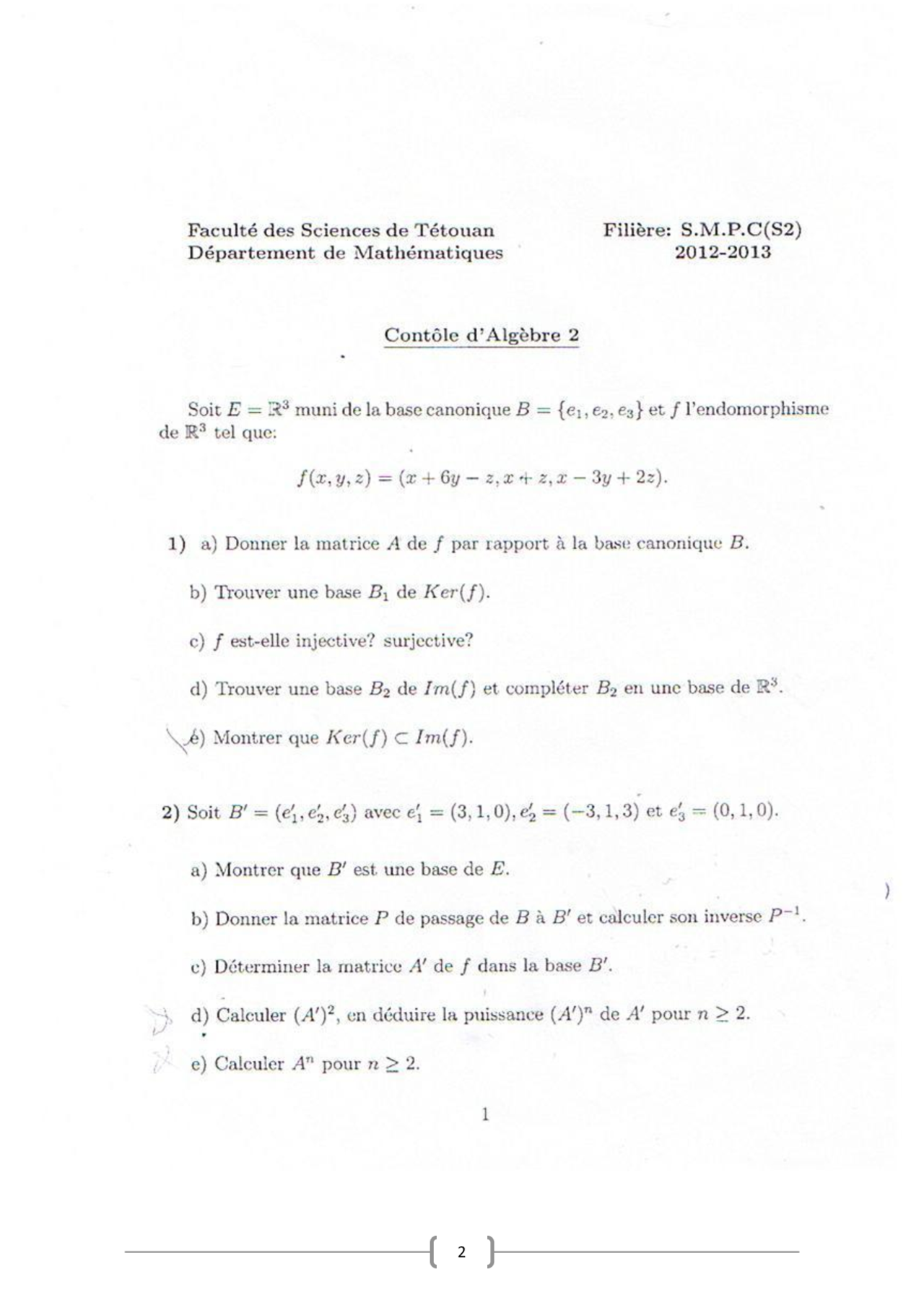 Notes Dalgèbre Correction Docsity