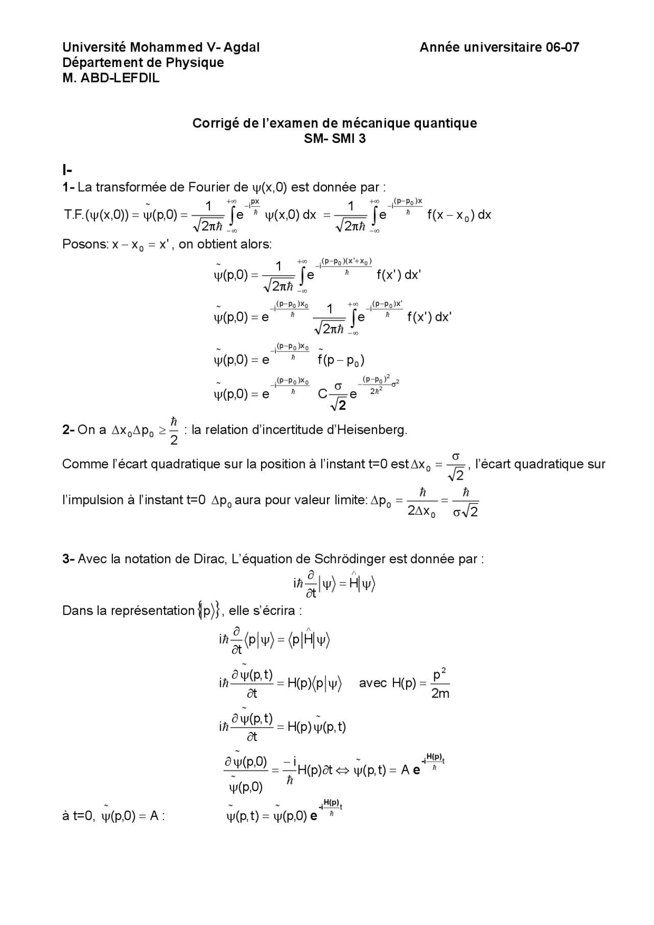 Notes Sur Lexamen De Mécanique Quantique Docsity