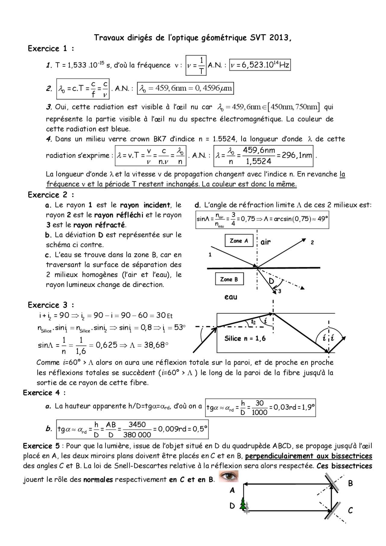 Notes Doptique Géométrique Correction Docsity