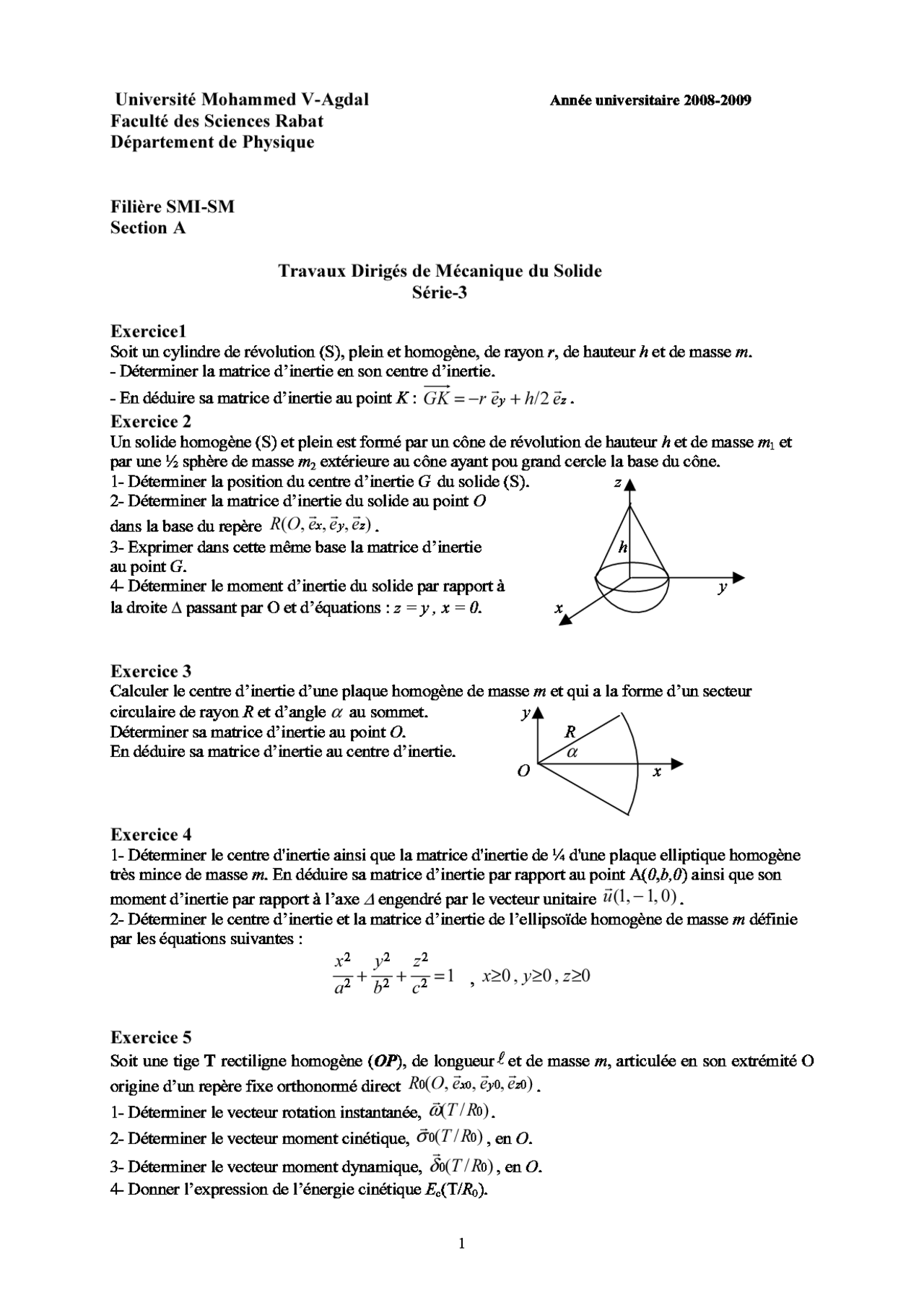Notes Sur La Mécanique Du Solide Exercices Docsity